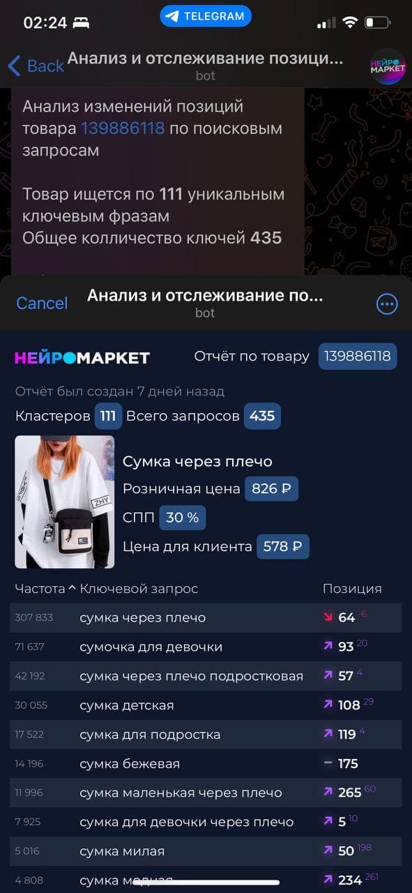 Нейромаркет — Анализ позиций товаров на Wildberries